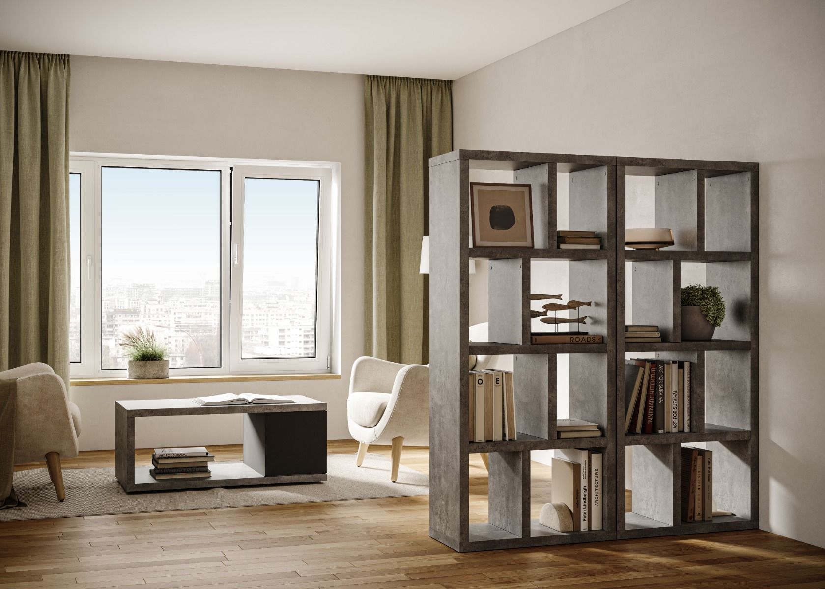 Berlin Concrete (Melamine) / Pure Black (Matte) Coffee Table | Style ...