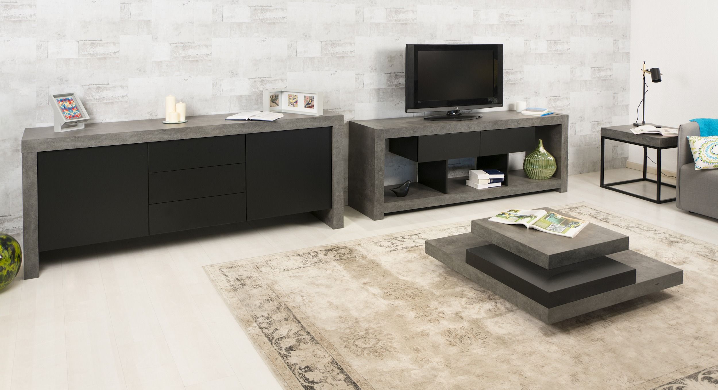 Slate Coffee Table Concrete Look (Melamine) & Pure Black Finish | Style ...